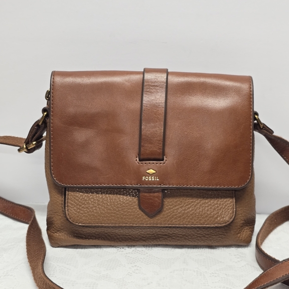 Fossil | Bags | Fossil Kinley Brown Genuine Leather Crossbody Bag ...